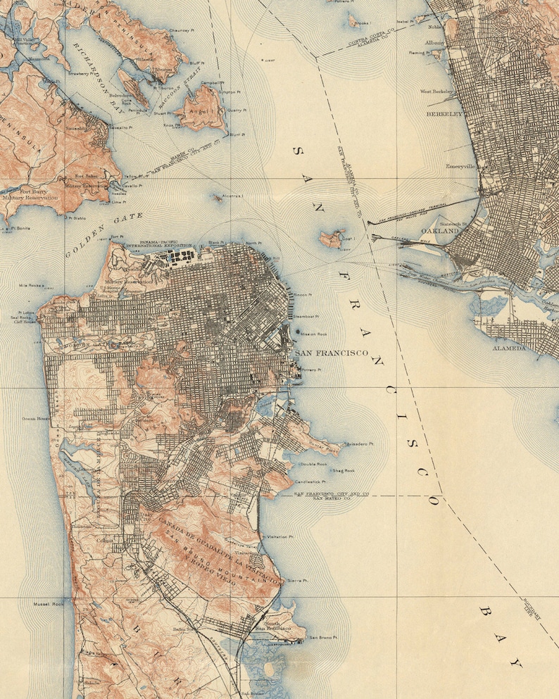 San Francisco Bay Topography Map Print Bay Area California - Etsy