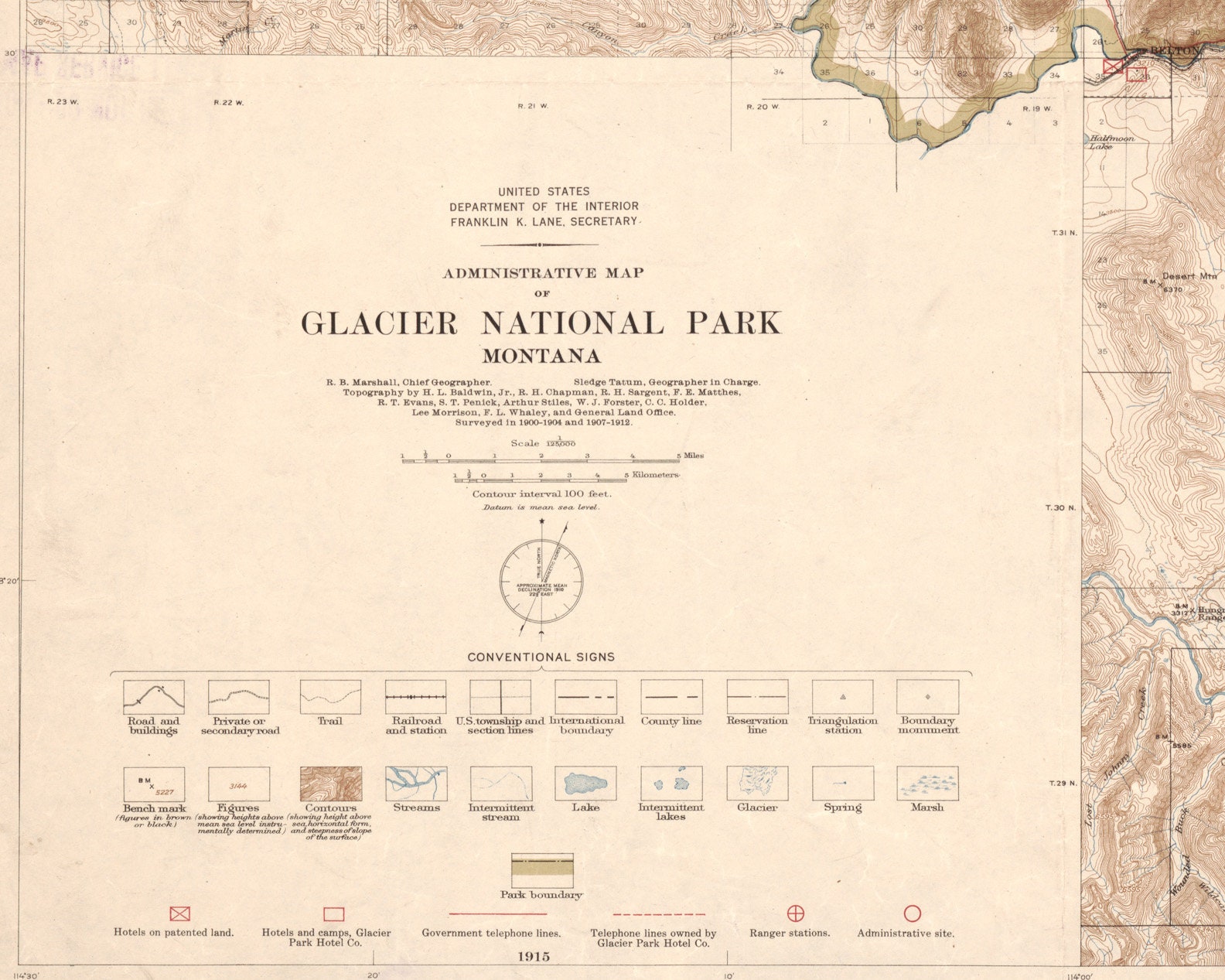 Glacier National Park Map, Montana Geological Survey, Museum Quality ...