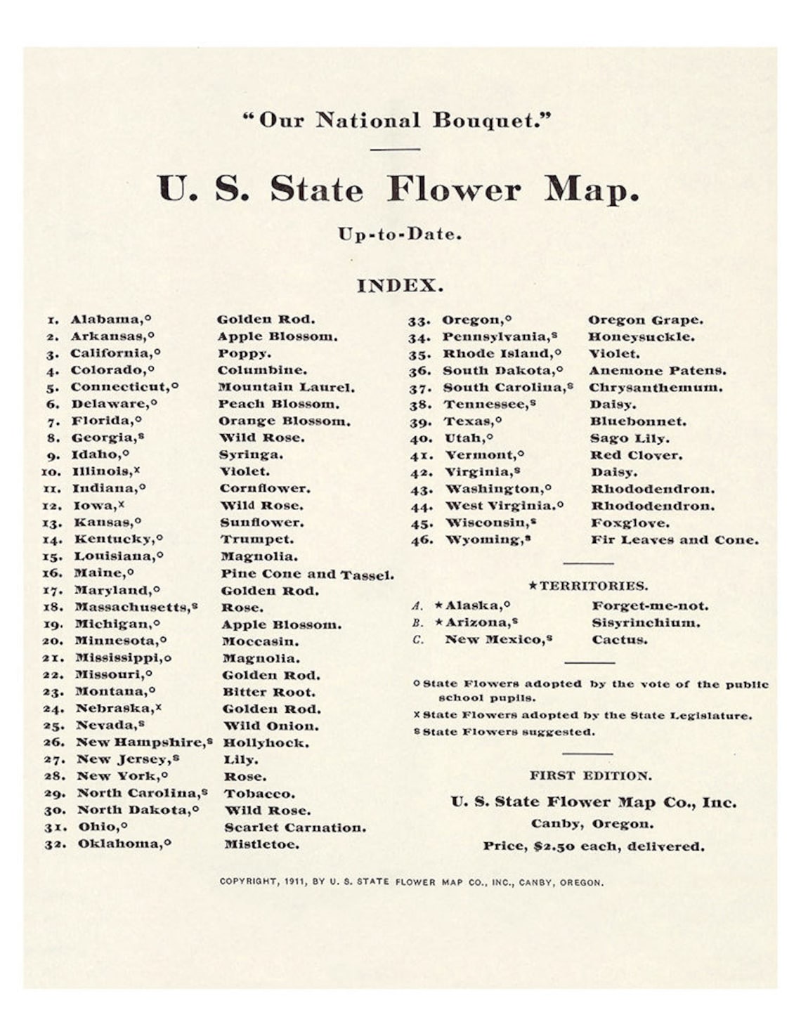 Flower Map Print of the United States, "our National Bouquet ...