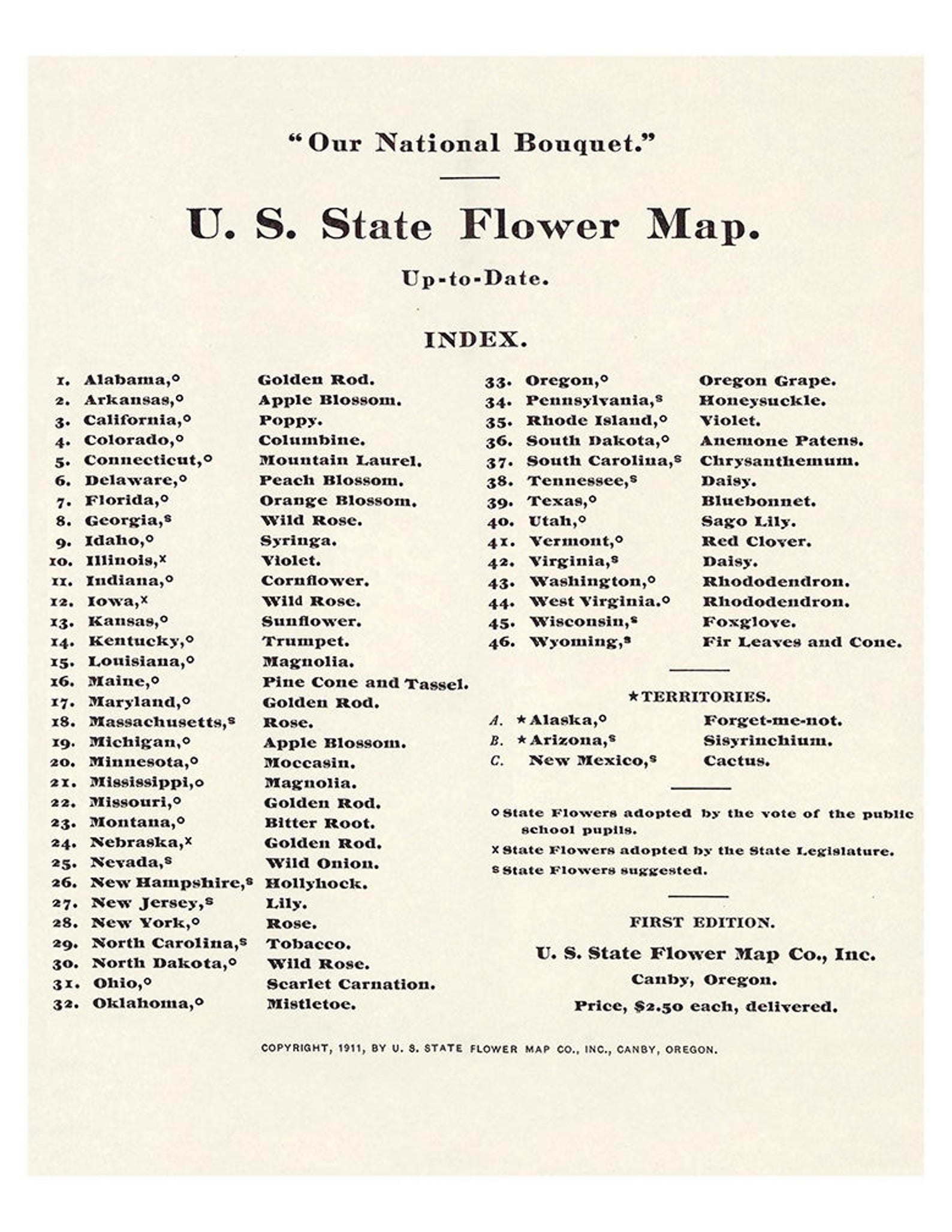 Flower Map Print of the United States, "our National Bouquet ...