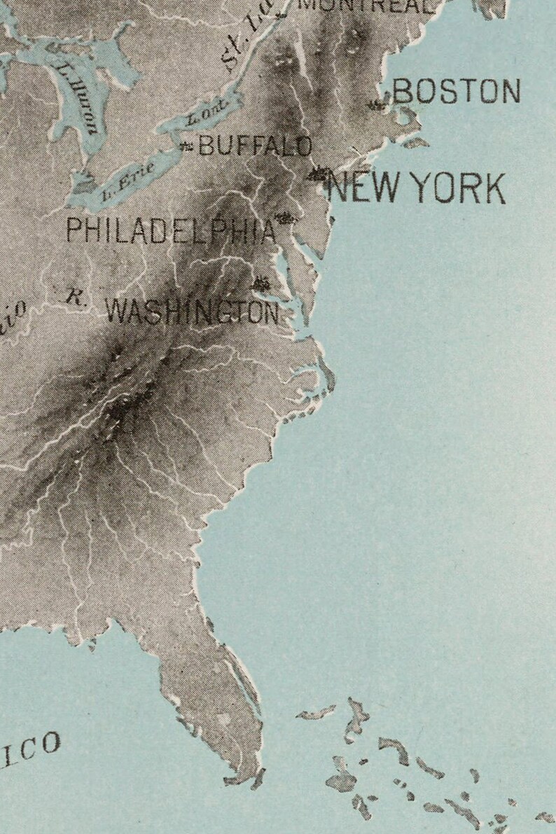 Relief Map of North America Atlas Map 1912 Museum Quality - Etsy