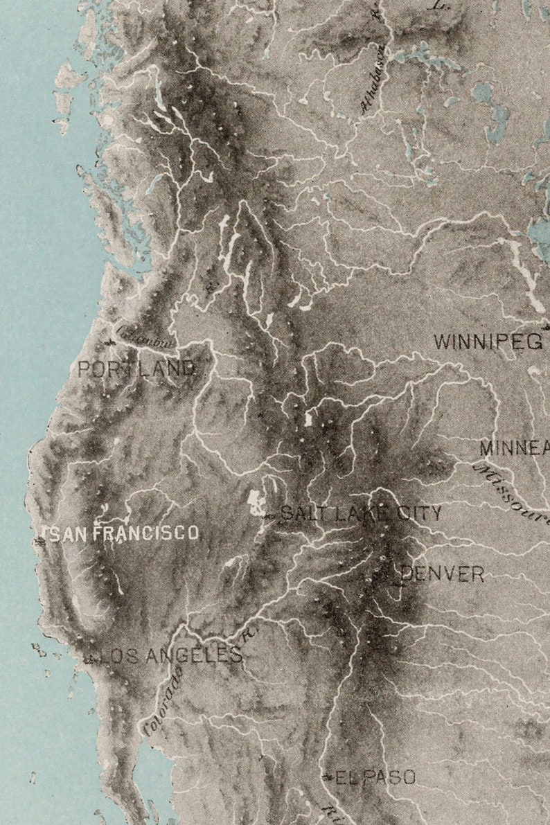 Relief Map of North America Atlas Map 1912 Museum Quality - Etsy