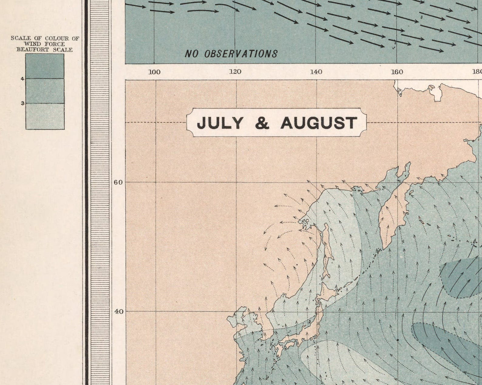 Winds Over the Oceans Map Print, Atlas of Meteorology, World Map ...