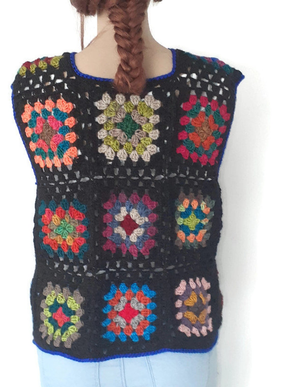 Patchwork Colored Granny Square Vest Retro Clothing Hippie - Etsy
