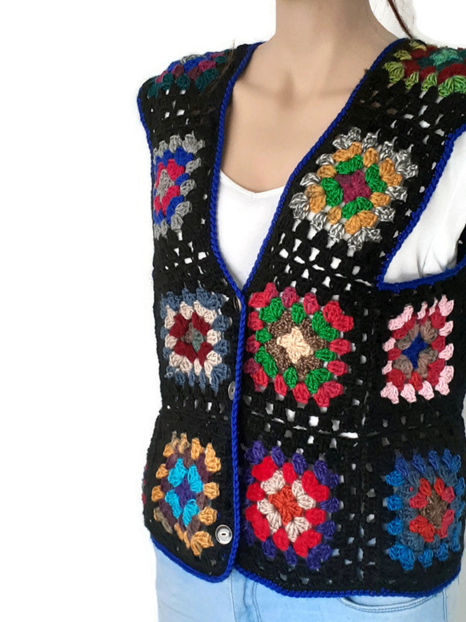 Patchwork Colored Granny Square Vest Retro Clothing Hippie - Etsy