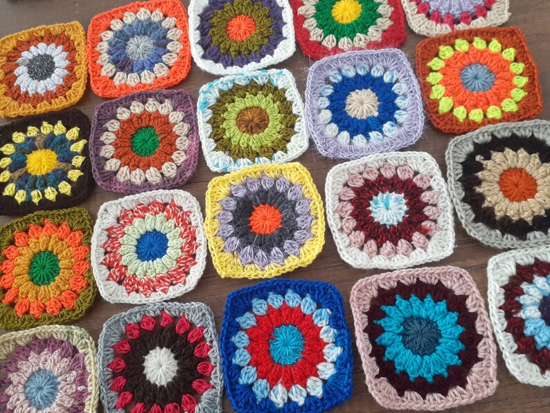 Hand Crochet Granny Square, Color Bag Kit, Unblocked Finished Squares ...