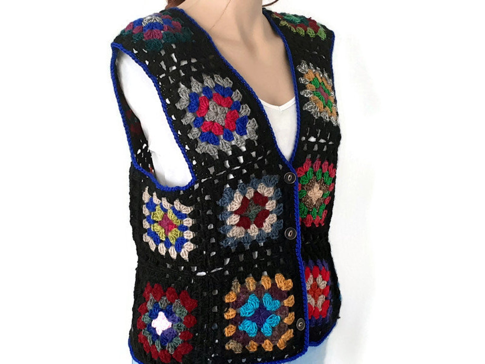 Patchwork Colored Granny Square Vest Retro Clothing Hippie - Etsy