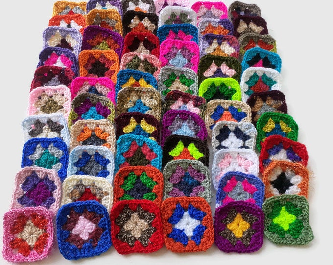 70 Pcs Granny Squares, Set of Crocheted Square, Finished Granny Square ...