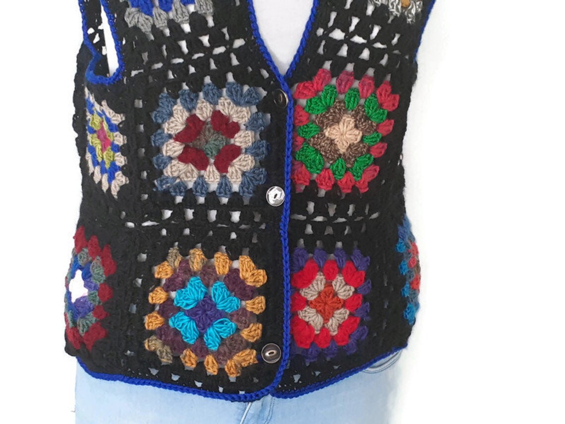Patchwork Colored Granny Square Vest Retro Clothing Hippie - Etsy