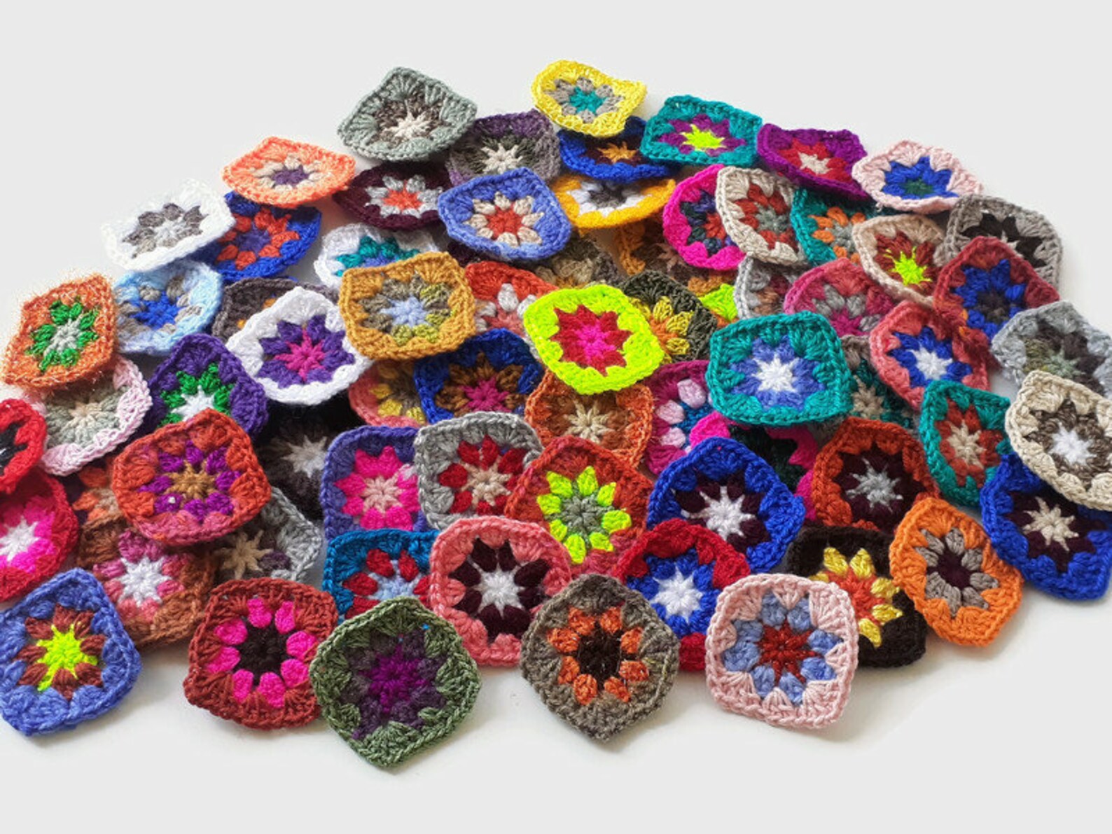 70 Pcs Granny Squares, Set of Crocheted Square, Finished Granny Square ...