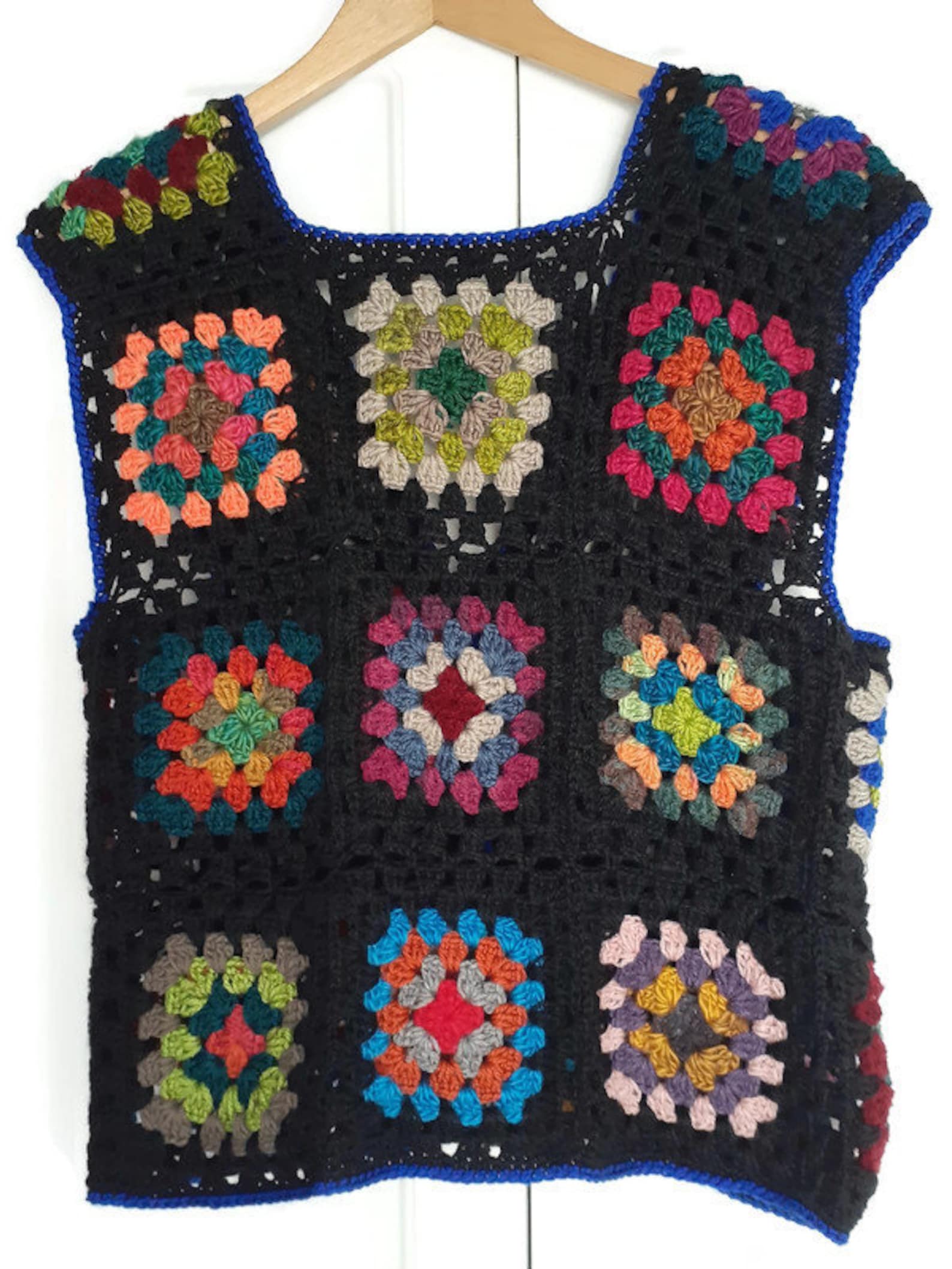 Patchwork Colored Granny Square Vest, Retro Clothing, Hippie Vest ...