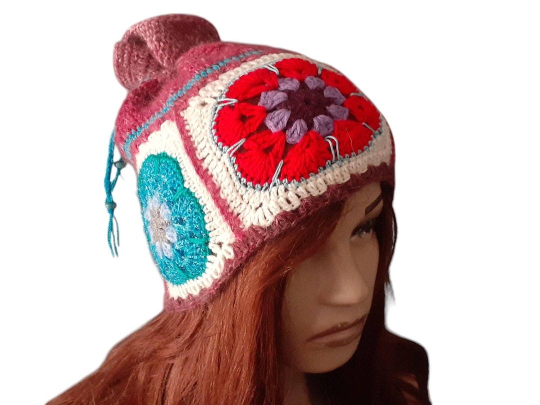 Granny Square Hat, Granny Square Beanie, Crochet Multicolored Beanie ...