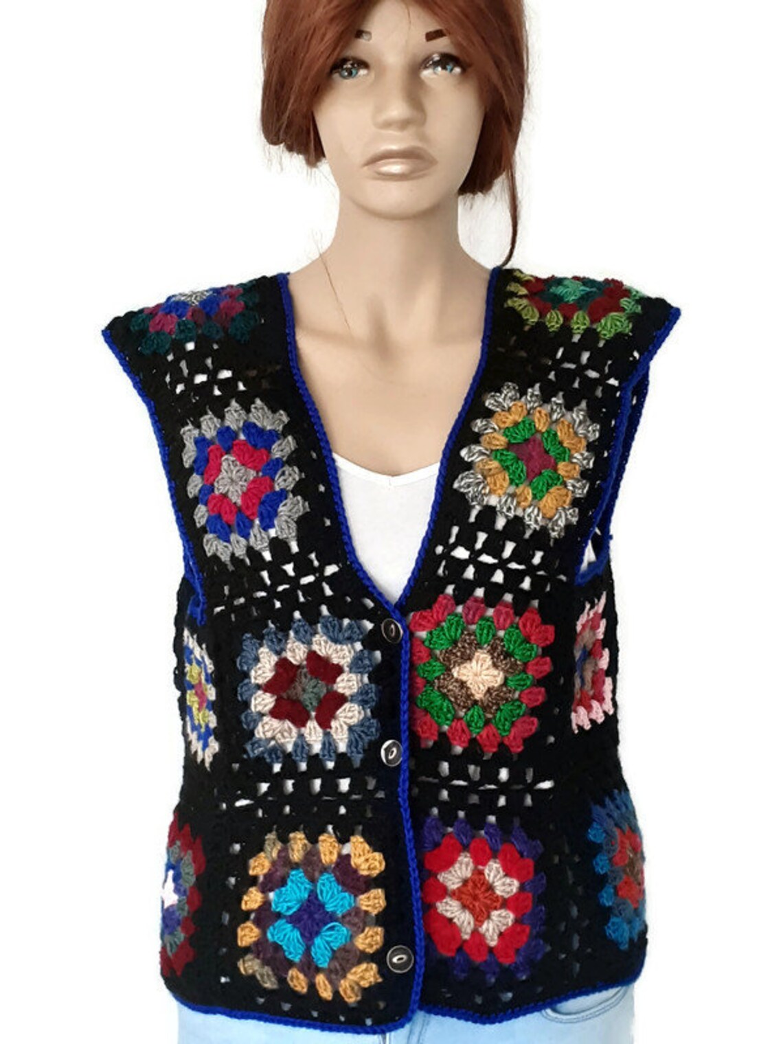 Patchwork Colored Granny Square Vest Retro Clothing Hippie - Etsy