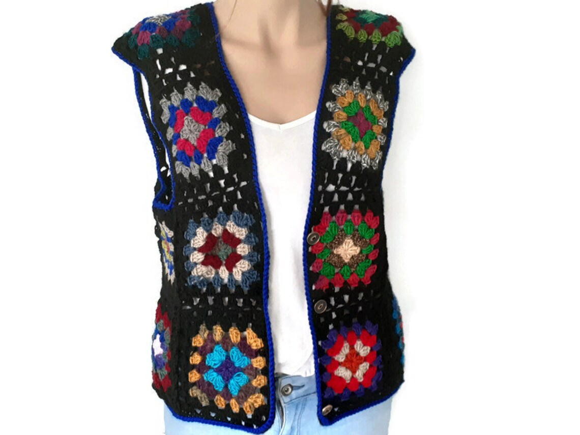 Patchwork Colored Granny Square Vest Retro Clothing Hippie - Etsy