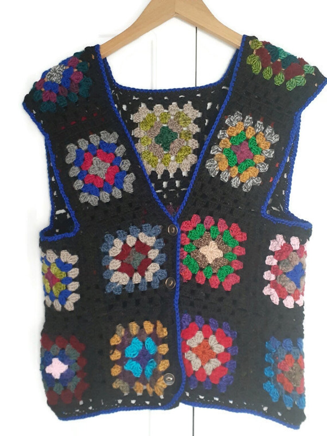 Patchwork Colored Granny Square Vest Retro Clothing Hippie - Etsy
