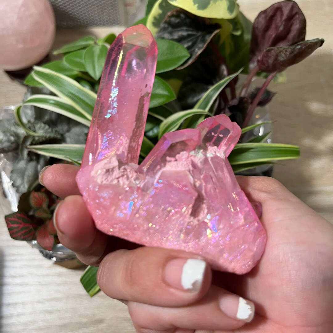 Sparkling Light Pink Aura Quartz Crystal Cluster // 132 Grams ...