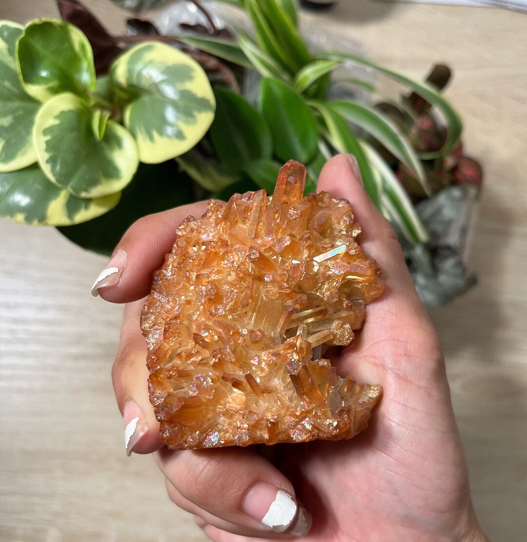 Orange Aura Quartz Crystal Cluster // 95 Grams // Natural Energy ...