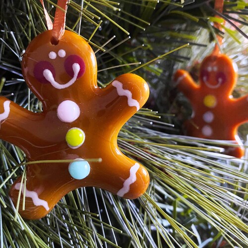 Fused Glass Christmas Gingerbread Man Decorations Send a Hug - Etsy UK