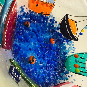 Fused Glass Handmade Ship Bowl, Decretive Colourful Boats Ships and ...