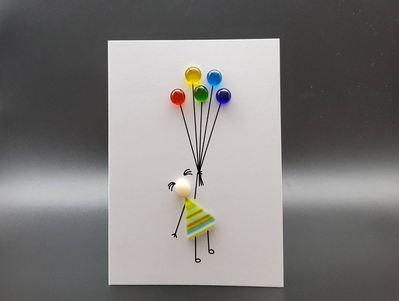 Fused Glass Birthday Card: Rainbow Balloons, Recycled Card - Etsy