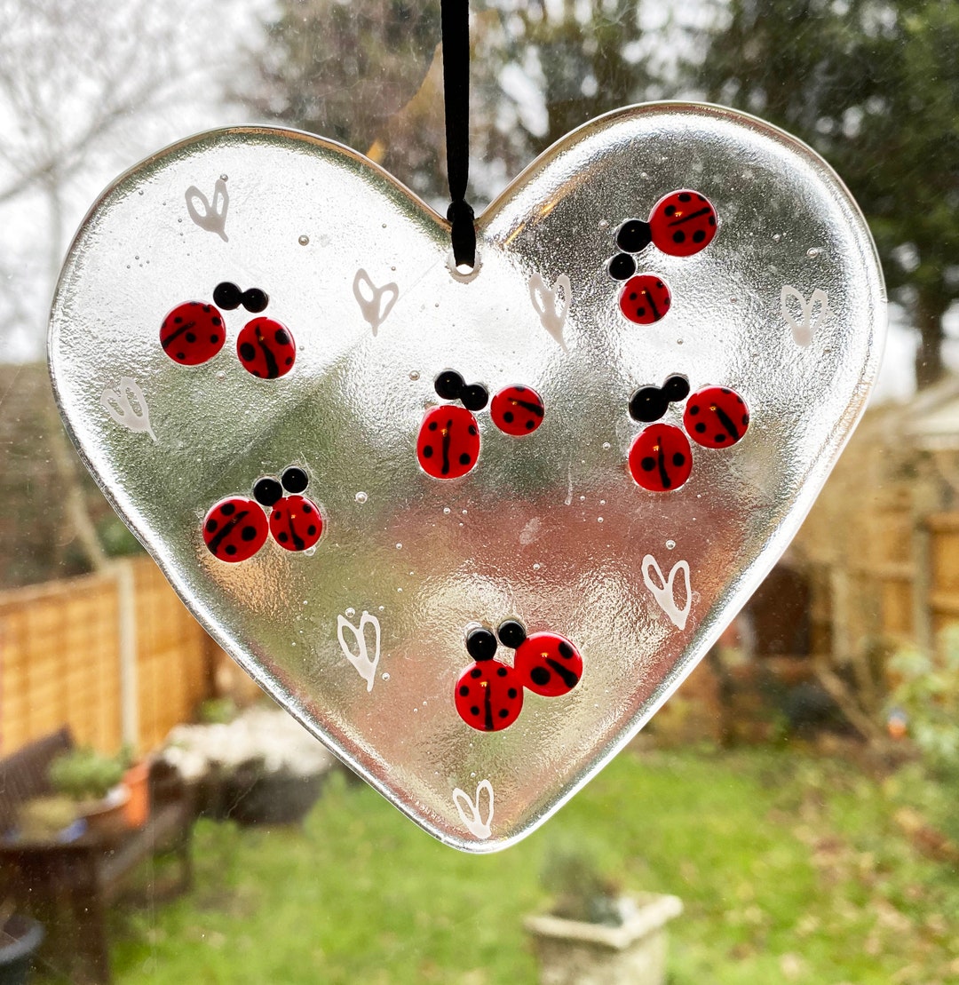 Fused Glass Love Bug Heart Suncatcher: Handmade Ladybird Hanger - Etsy