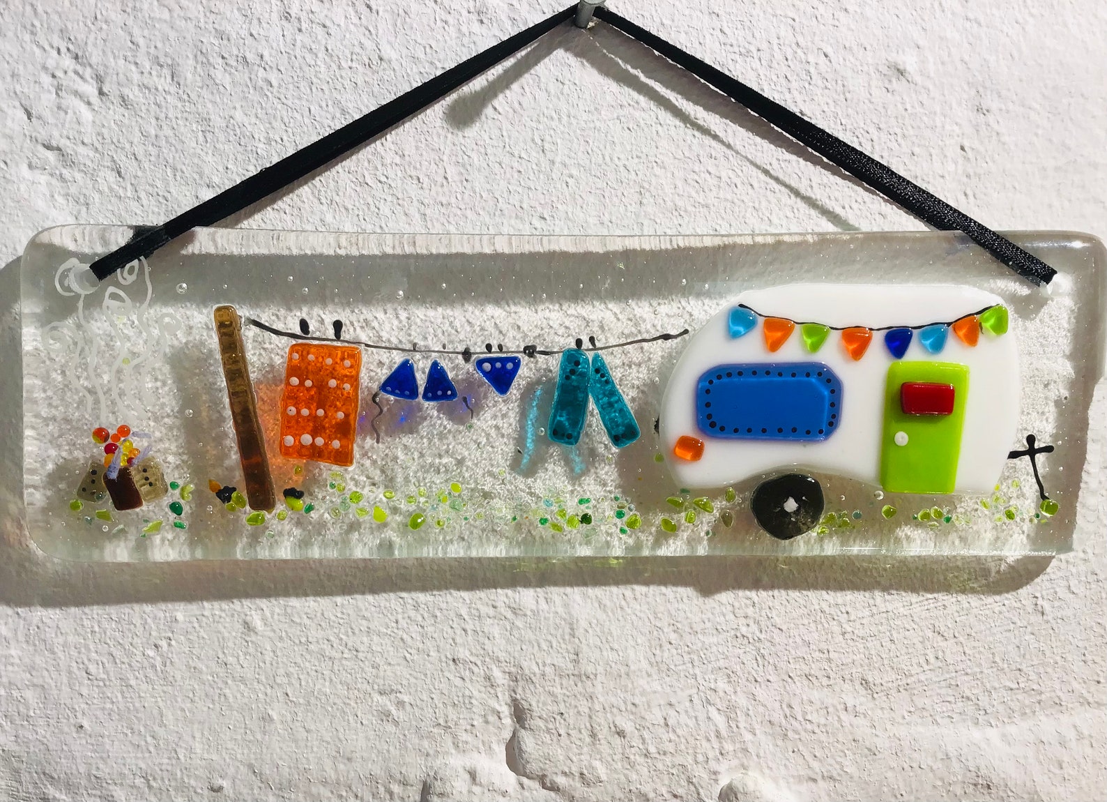 Fused Glass Caravan and Fire Suncatcher Wallhanger caravan | Etsy