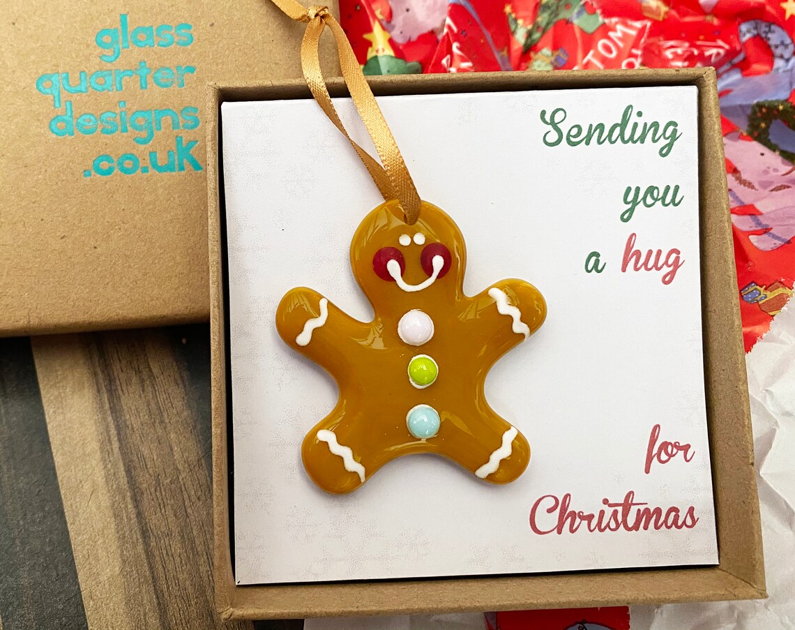 Fused Glass Christmas Gingerbread Man Decorations Send a Hug - Etsy