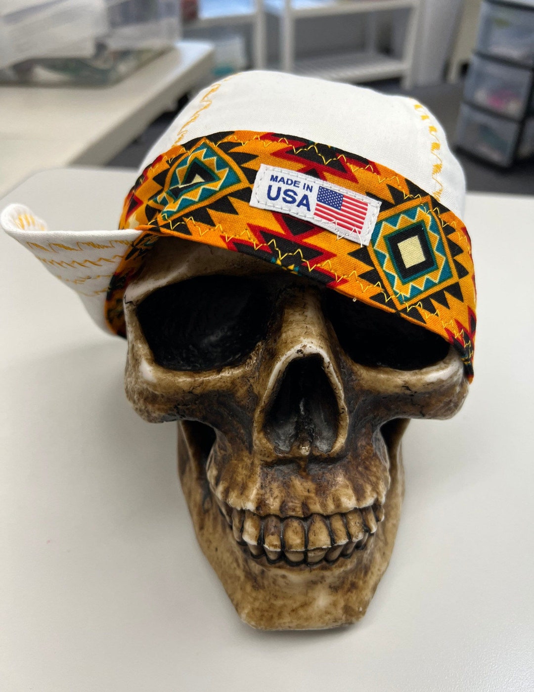 Aztec WHITE - Gold Decorative Stitching- Made to Order - 100% Cotton ...