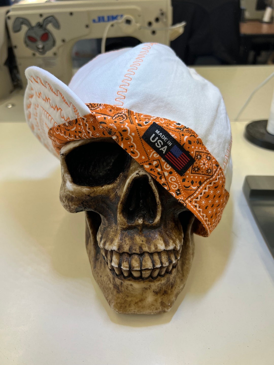 White Bandana Banders - ORANGE - Reversible - Decorative Stitching Will ...