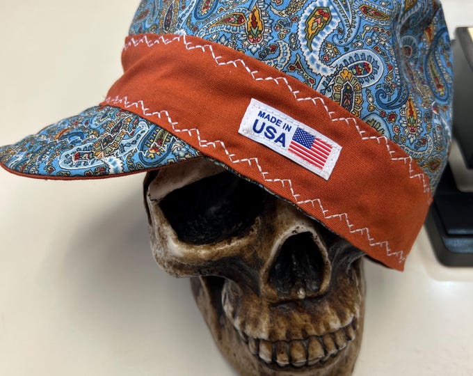 Green Floral Paisley Metallic Bikers Caps Welding Cap Hat Cotton Weld ...