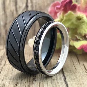 8mm/3mm His & Hers Wedding Rings, Personalize Engrave Tungsten AND ...