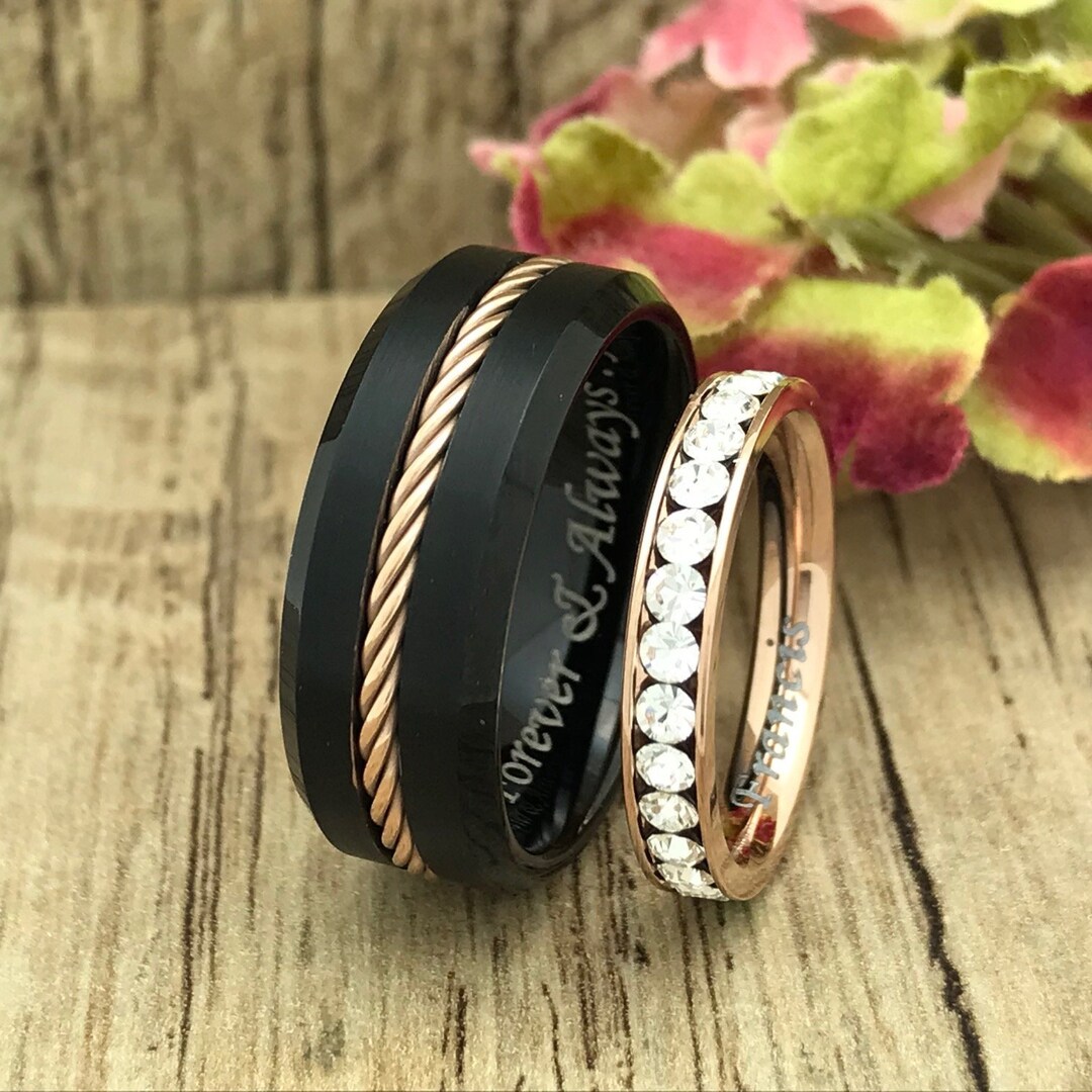 8mm/3mm Tungsten & Titanium Wedding Ring, His and Hers Eternity Wedding ...