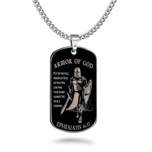 Armor of God Dog Tag Necklace, Dog Tag Necklace,, Men's Black Stainless ...