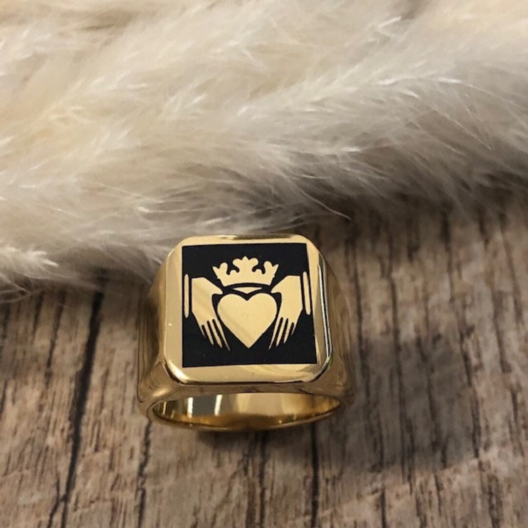 Claddagh Ring Claddagh Signet Ring Gold Black Silver Stainless - Etsy