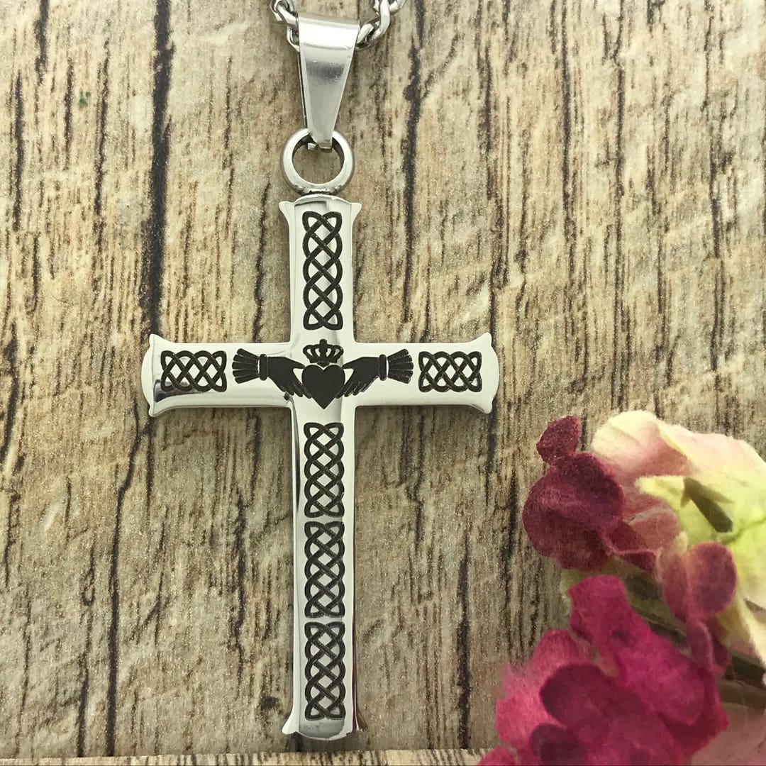 Celtic Claddagh Cross Necklace, Personalize Cross Necklace, Laser ...