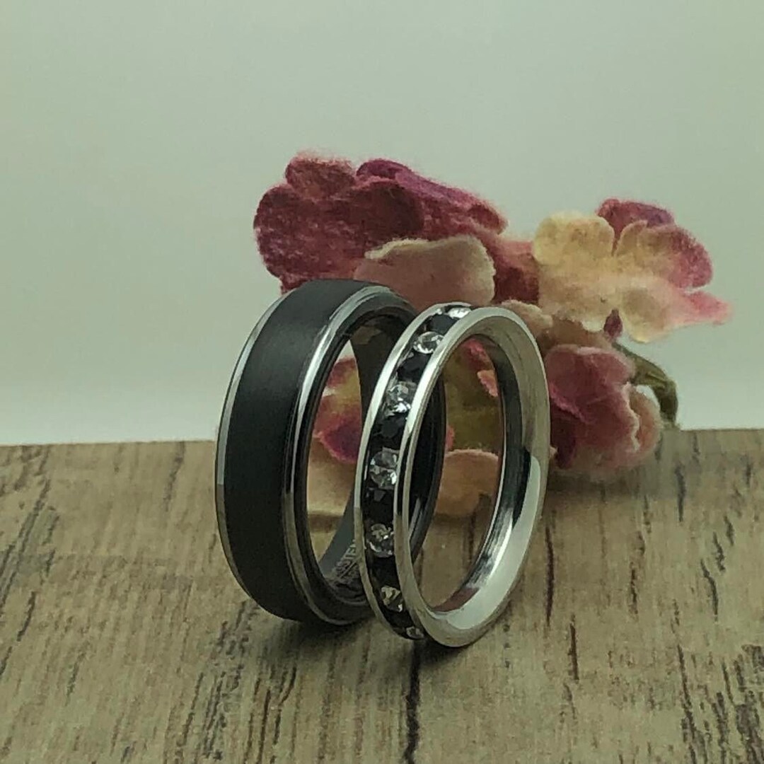 6mm/3mm Tungsten & Sterling Silver Wedding Ring, His and Hers Eternity ...
