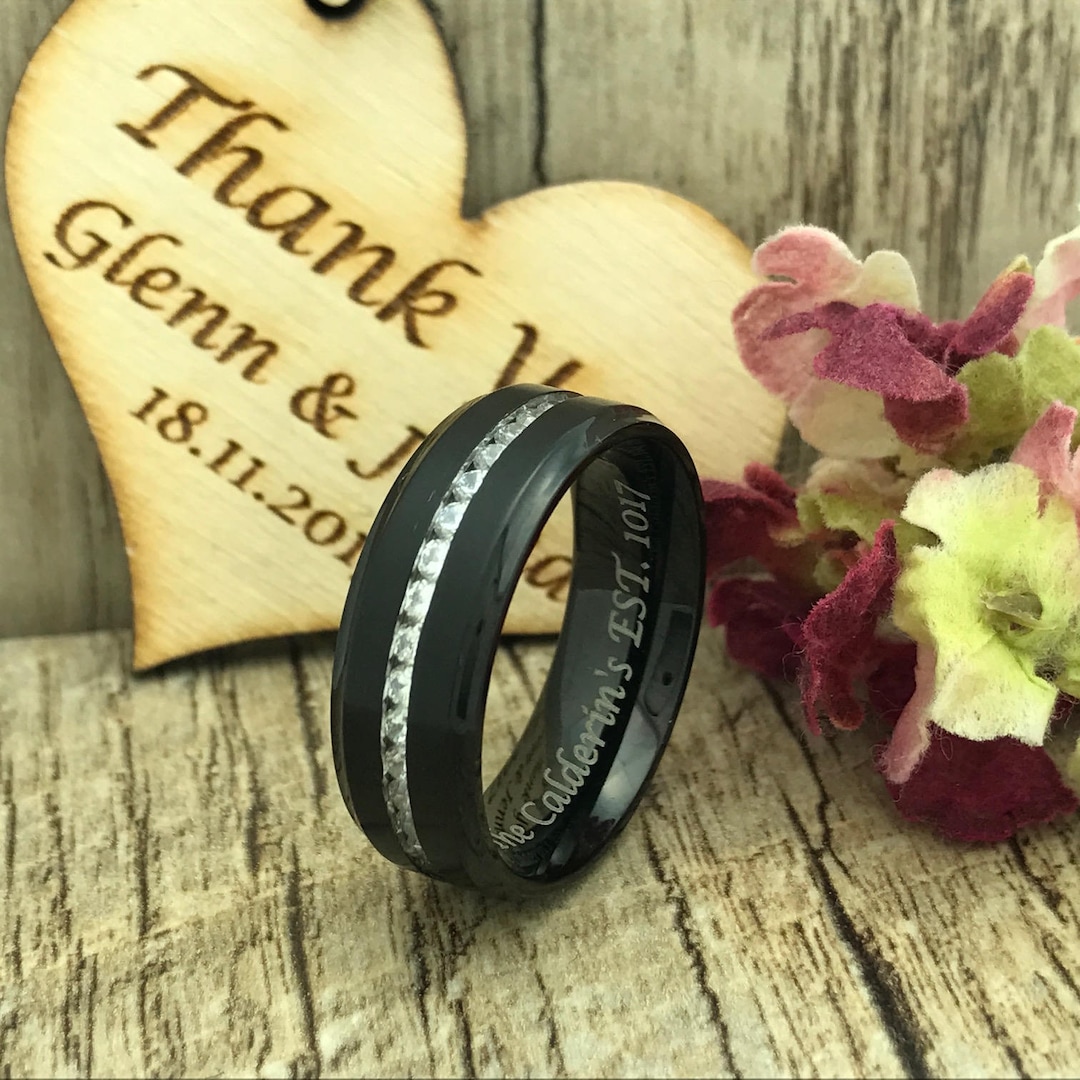 8mm Black Titanium Ring, Personalize Custom Engrave Black Plated ...