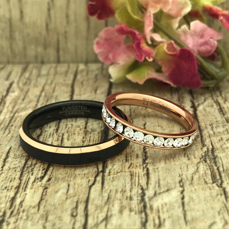 4mm/3mm Tungsten & Titanium Wedding RingHis and Hers Eternity | Etsy