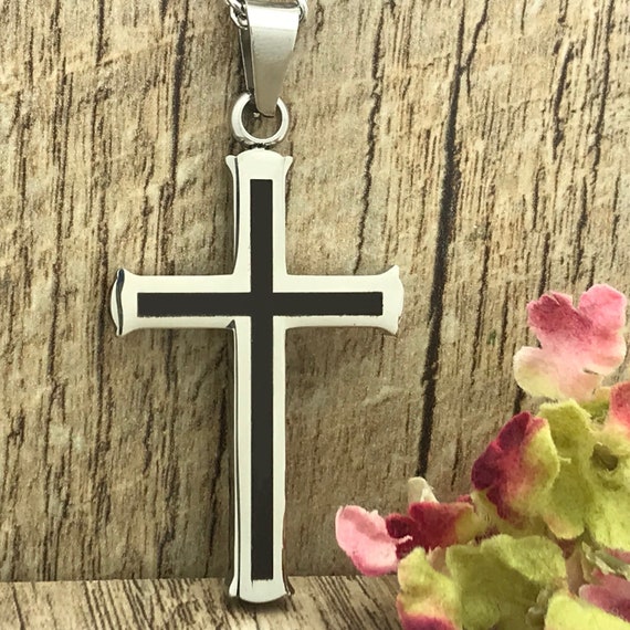 Cross Necklace Laser Engraved Cross Pendant Necklace | Etsy