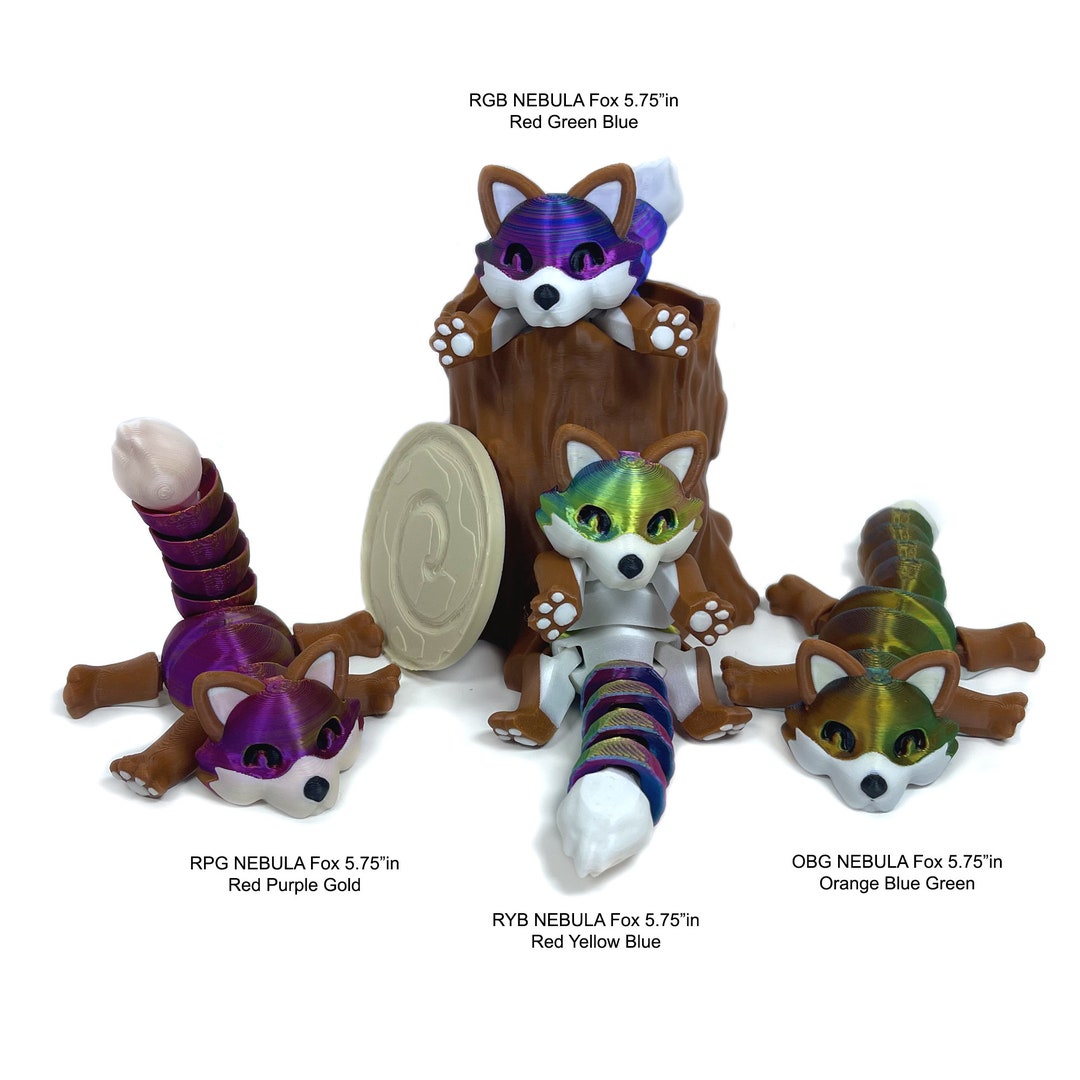 Articulated Multi Color Fox With Tree Stump, 3D Printed Flexi Orange ...