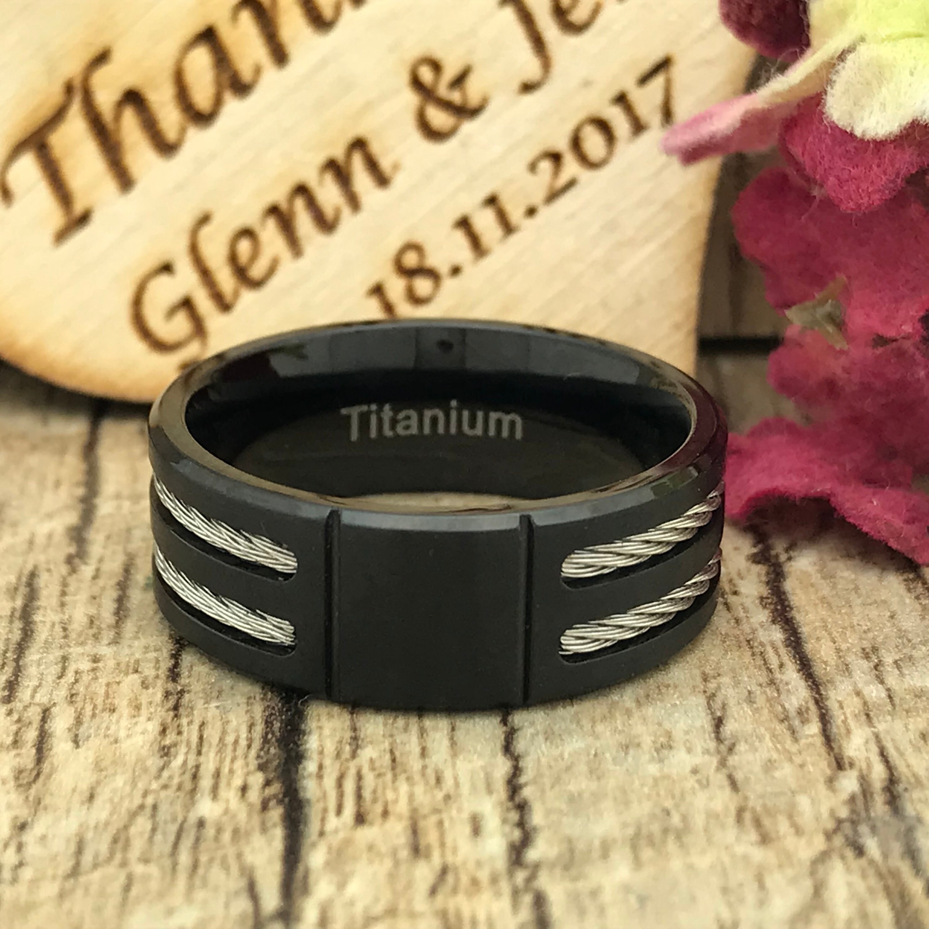 8mm Titanium Ring Personalized Engrave Black Plated Titanium - Etsy UK