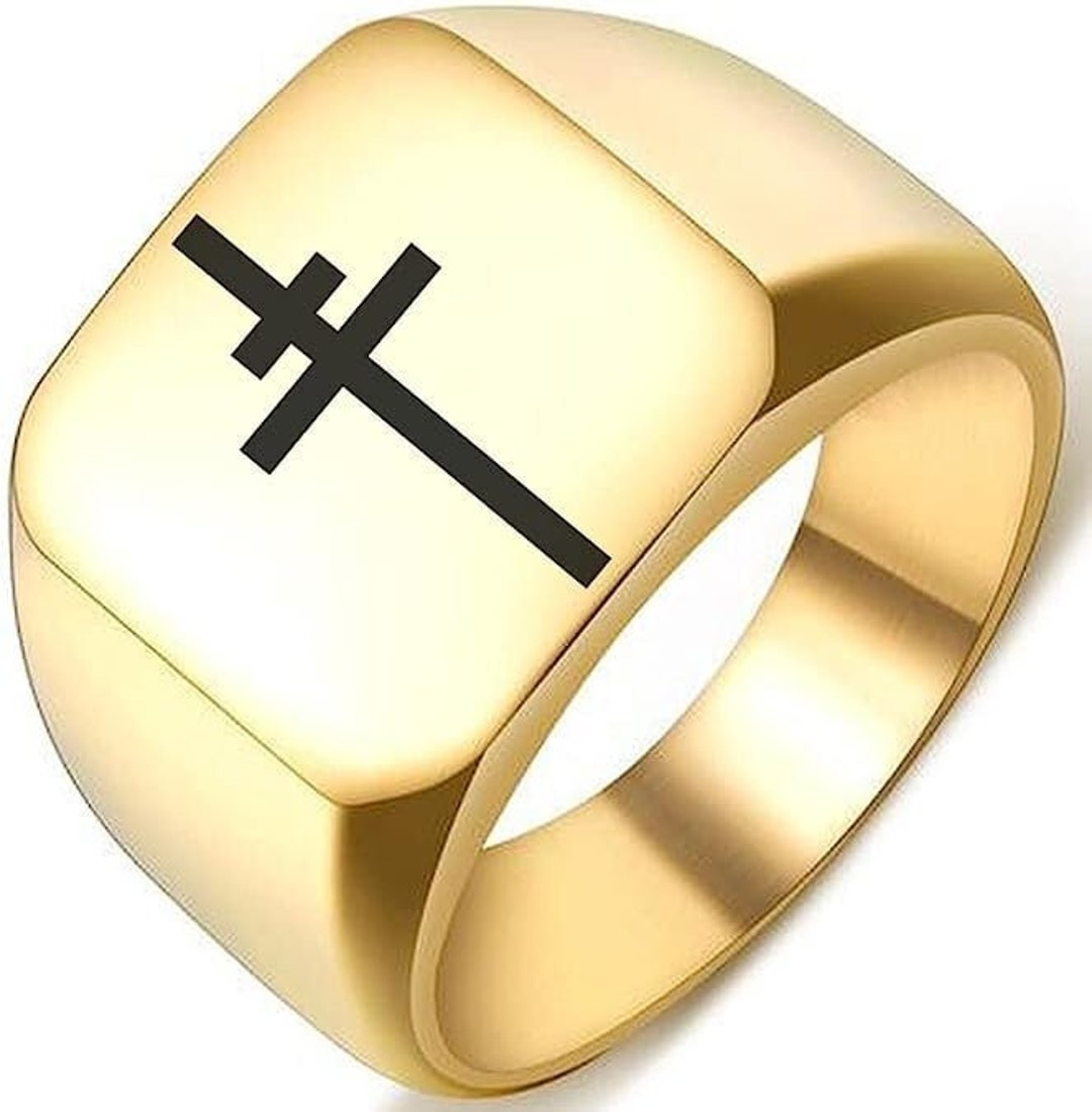 Patriarchal Cross of Lorraine Symbol Ring Stainless Steel Cross Signet ...