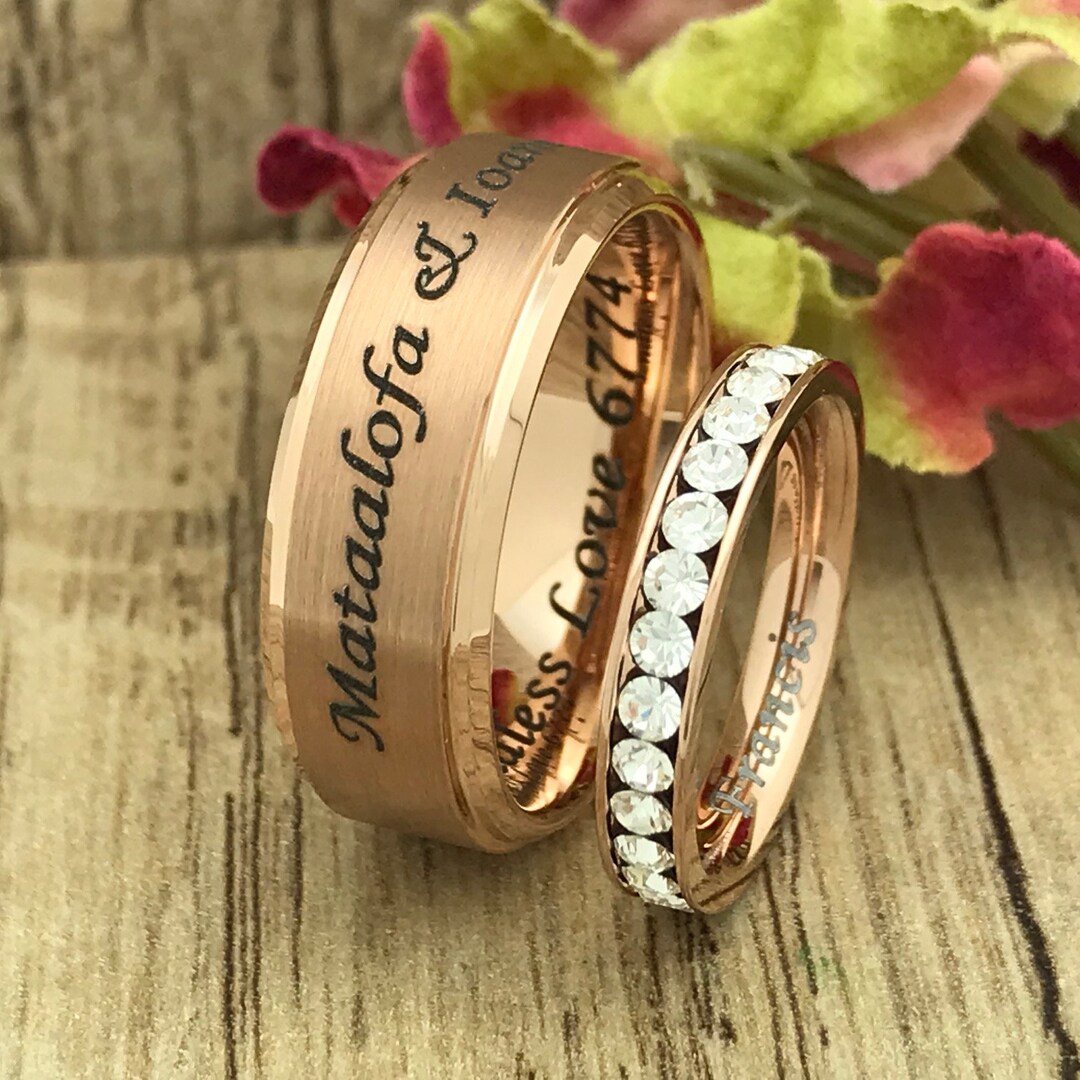 8mm/3mm Tungsten & Titanium Wedding Ring, His and Hers Eternity Wedding ...