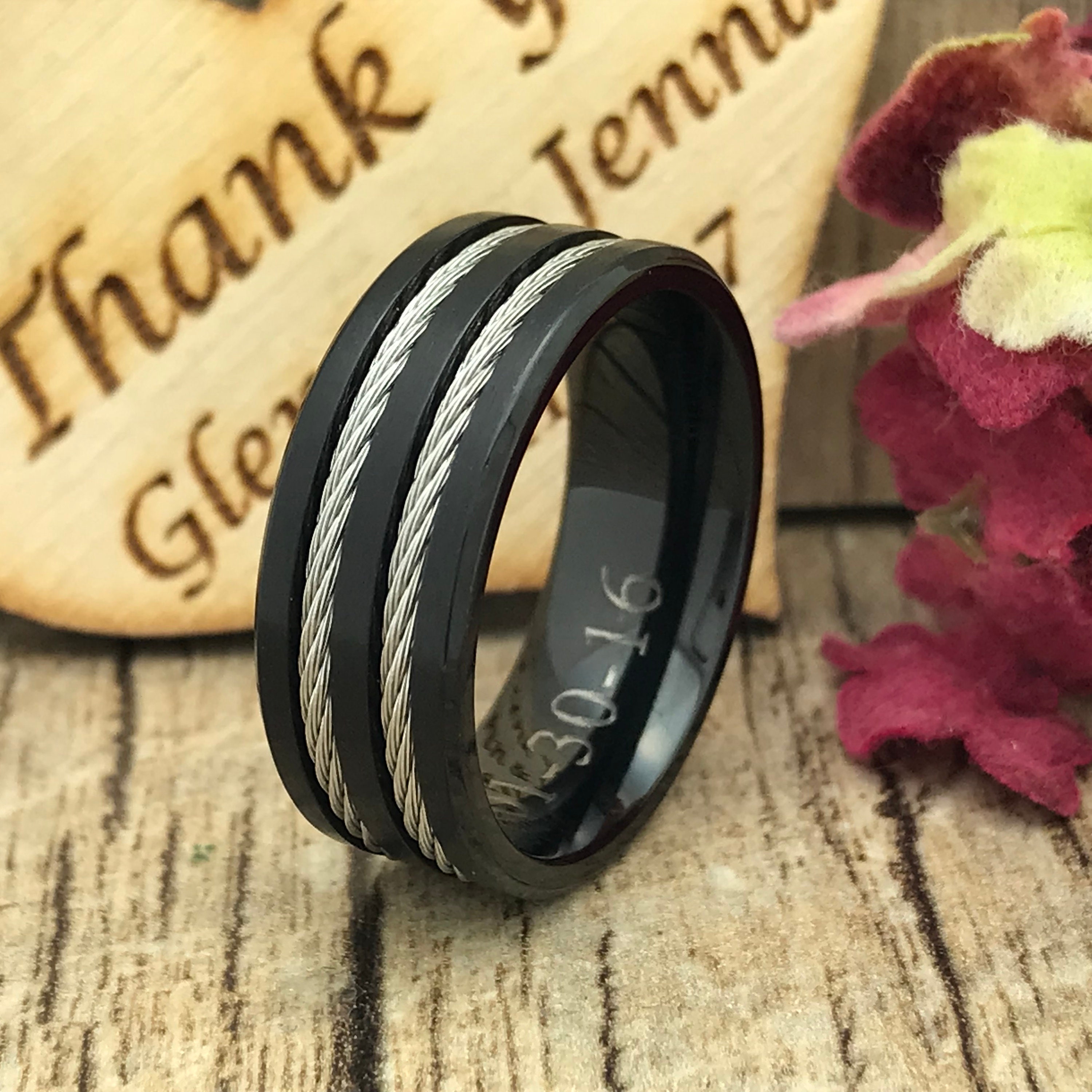 8mm Titanium Ring Personalized Engrave Black Plated Titanium - Etsy UK