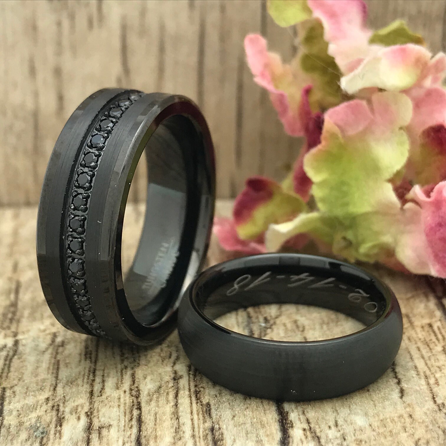 His and Hers Tungsten Wedding Rings Personalize Engrave Black | Etsy
