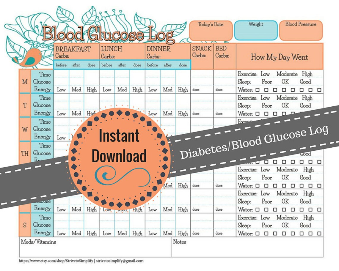 Weekly Blood Glucose Diabetes Log - Diabetic Journal - Blood Sugar ...