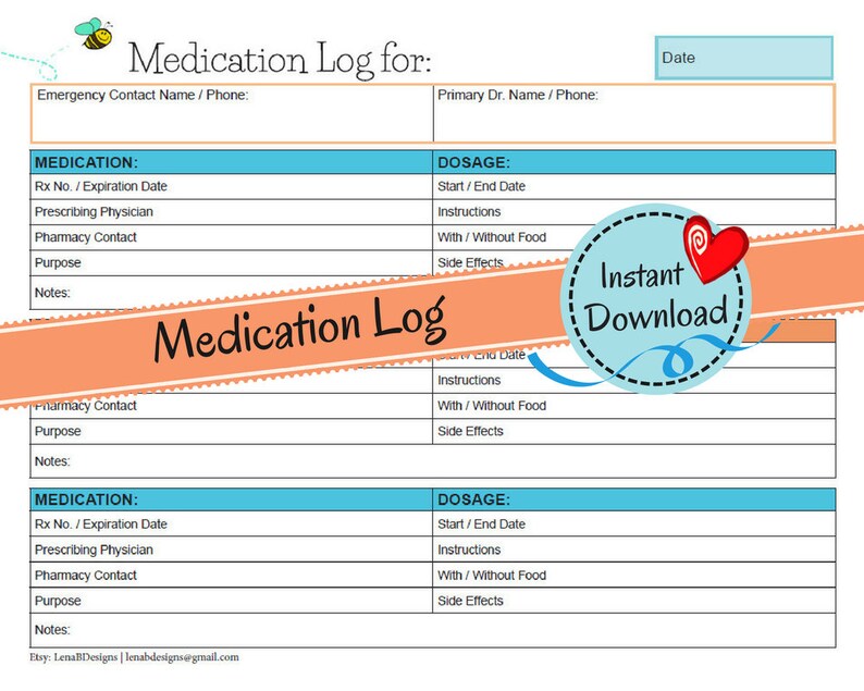 Set of 2 Medication Logs - Weekly Medication Reminder Log - Medication ...
