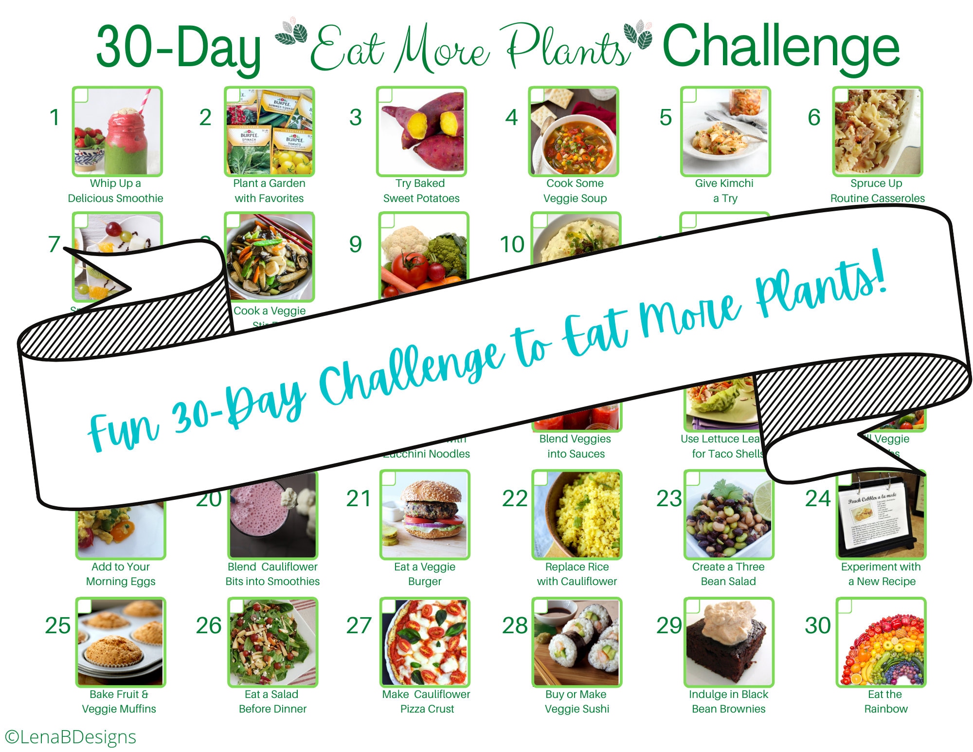 30 Day Eat More Plants Vegetable Challenge; Eat Your Veggies, Healthy ...