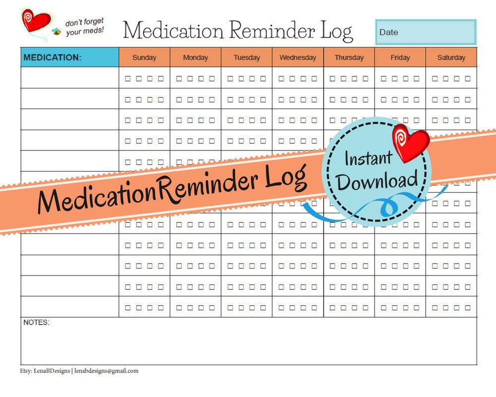 Set of 2 Medication Logs - Weekly Medication Reminder Log - Medication ...