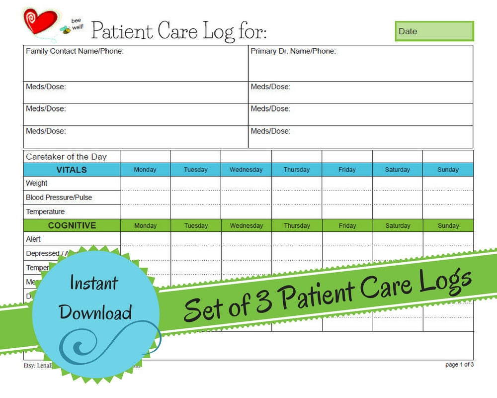 Weekly in Home Patient Care Log - Elderly Home Care - Patient Care ...